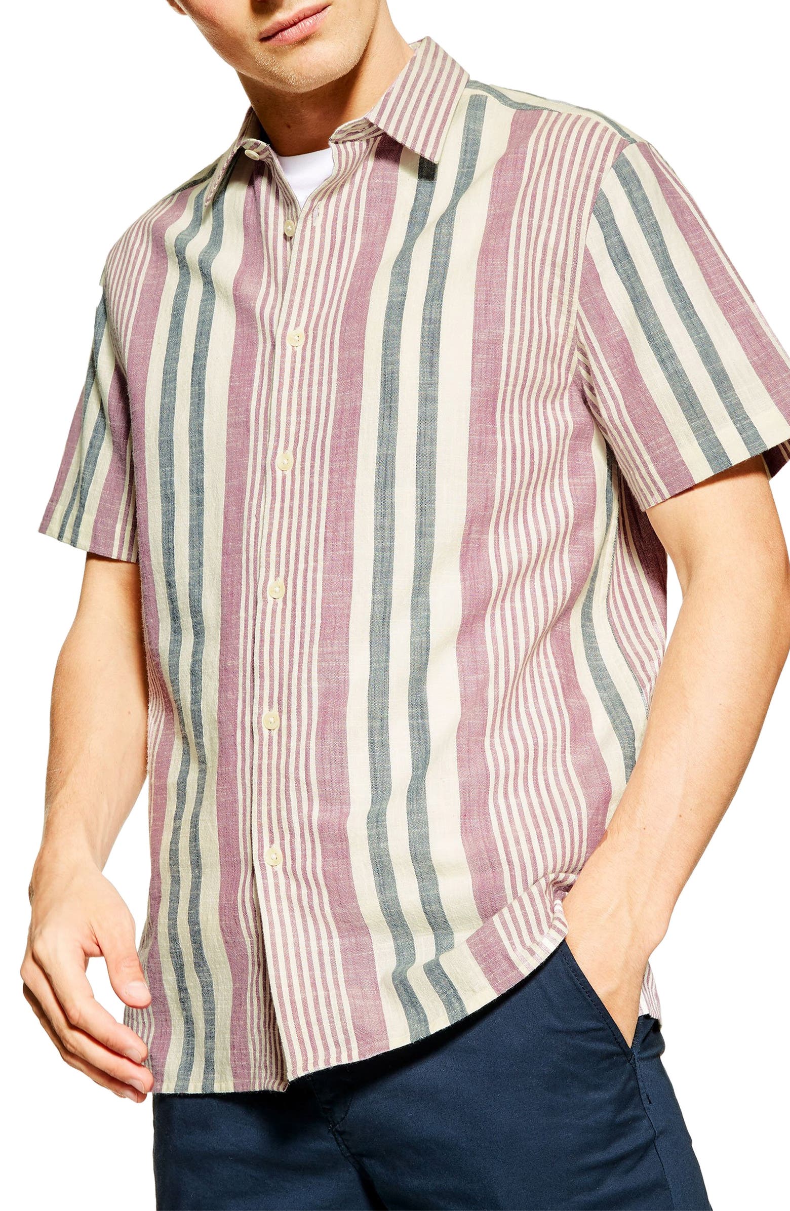 Topman Slim Fit Stripe Short Sleeve Button Up Shirt Nordstrom