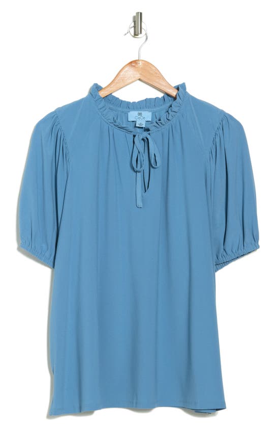 Cece Ruffle Tie Neck Puff Sleeve Top In Blue | ModeSens