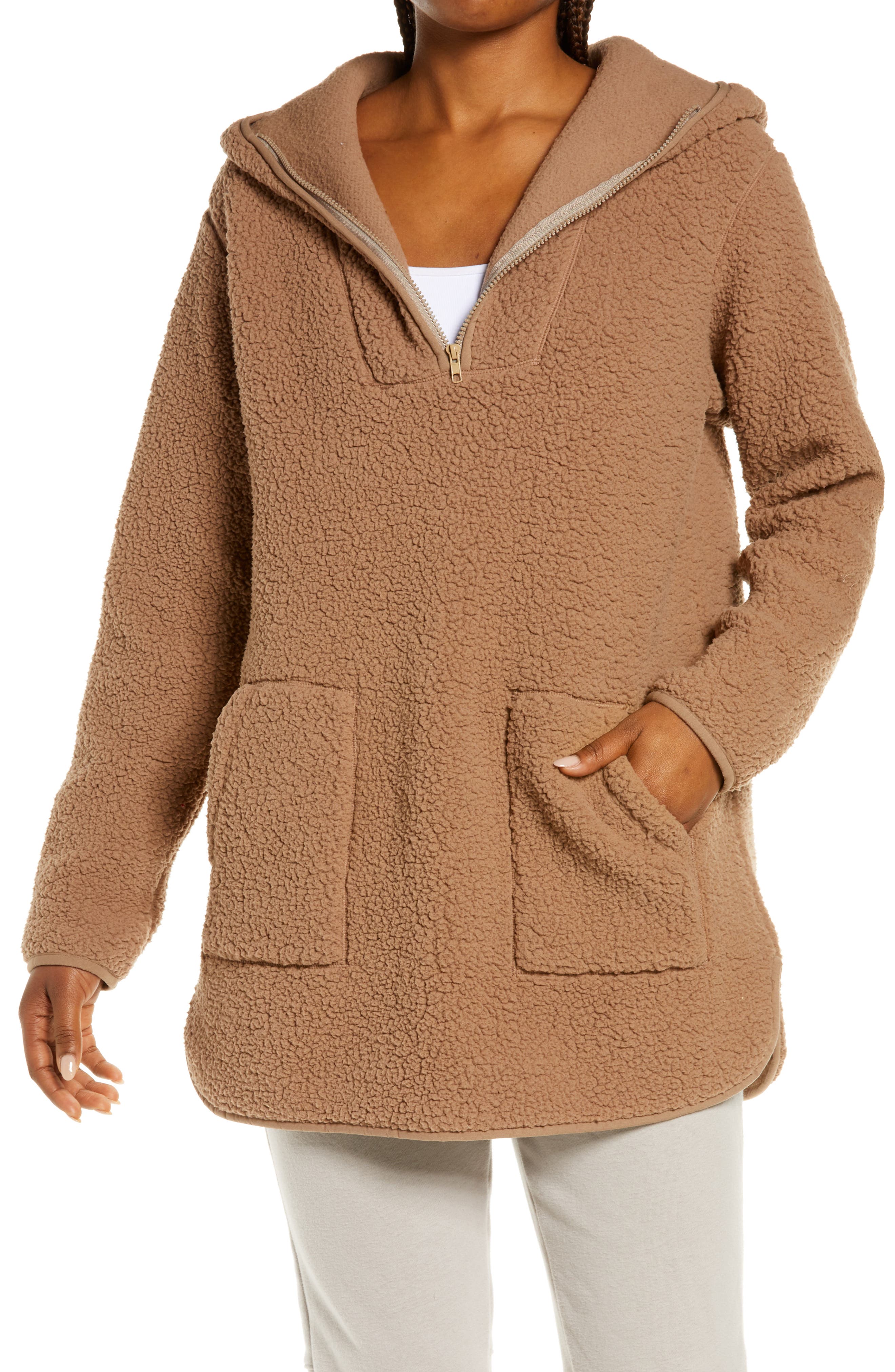 Zella Faux Shearling Pullover Hoodie | Nordstrom