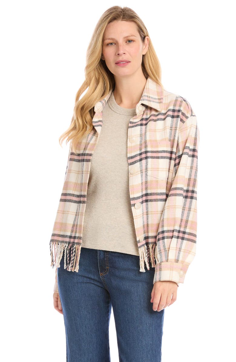 Karen Kane Plaid Fringe Shirt Jacket Nordstrom