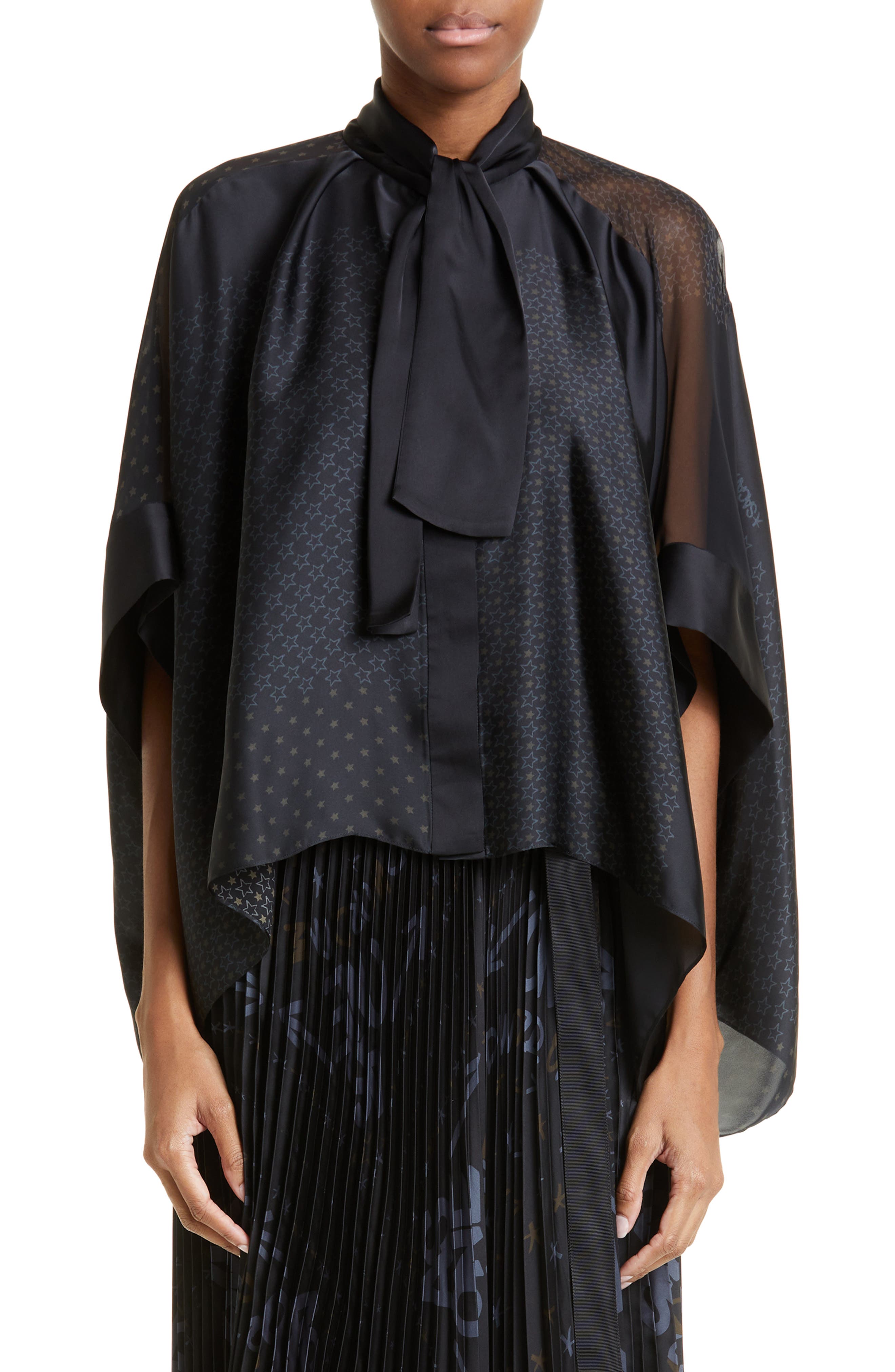 Sacai x Eric Haze Tie Neck Satin Blouse | Nordstrom