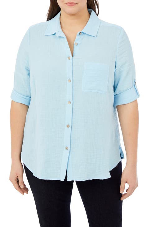 Tamara Cotton Gauze Button-Up Shirt (Plus Size)
