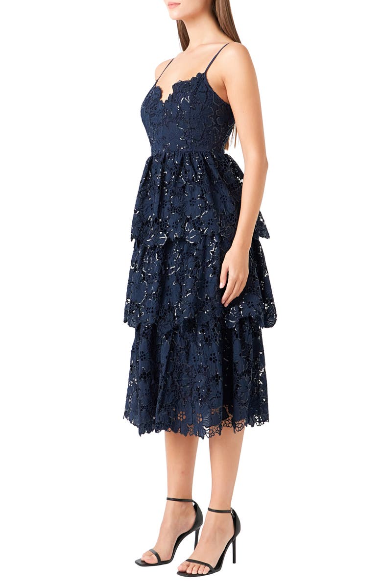 Endless Rose Floral Lace Tiered Sequin Midi Dress | Nordstrom