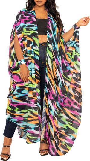 BUXOM COUTURE Animal Print Chiffon Robe with Wrist Bands | Nordstrom