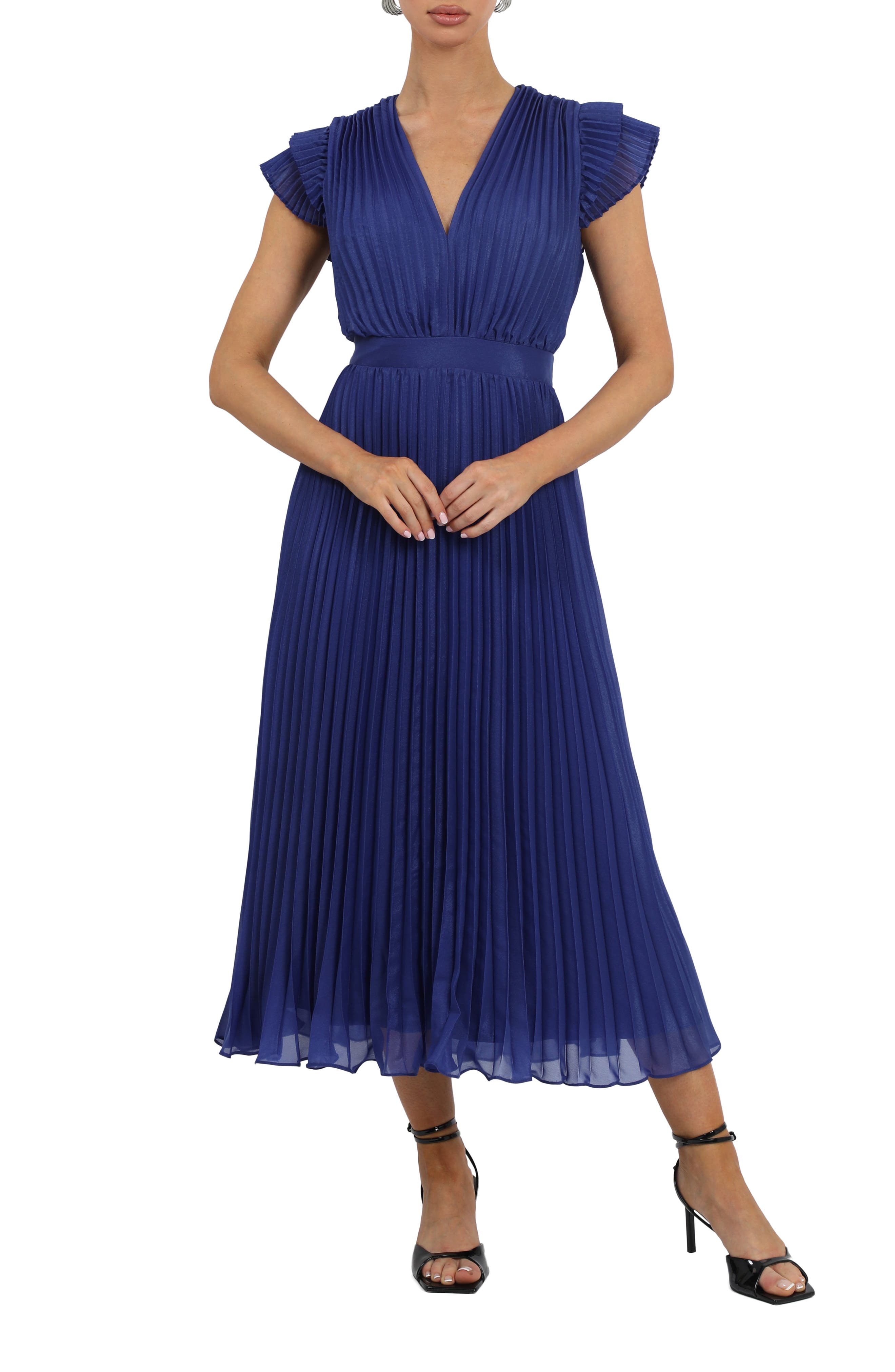 Adelyn Rae Daisy Pleated Tie Back Midi Dress | Nordstrom