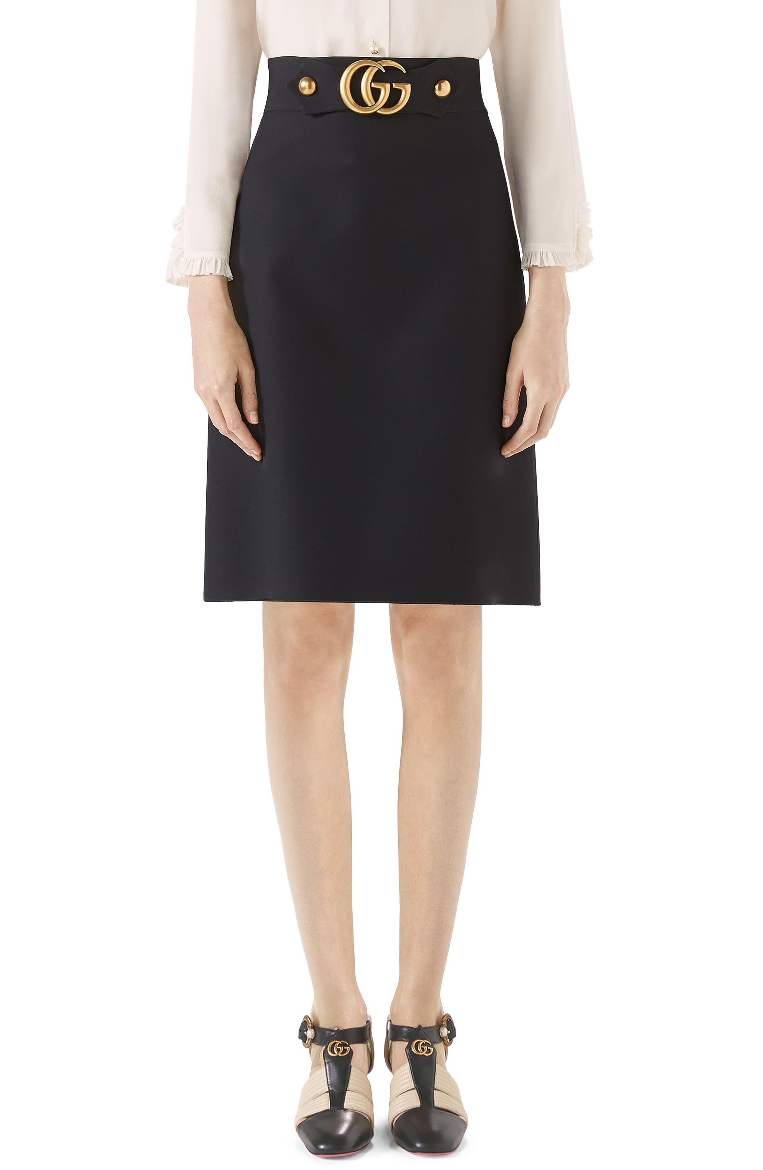 Gucci Double G Wool & Silk Crepe A-Line Skirt | Nordstrom
