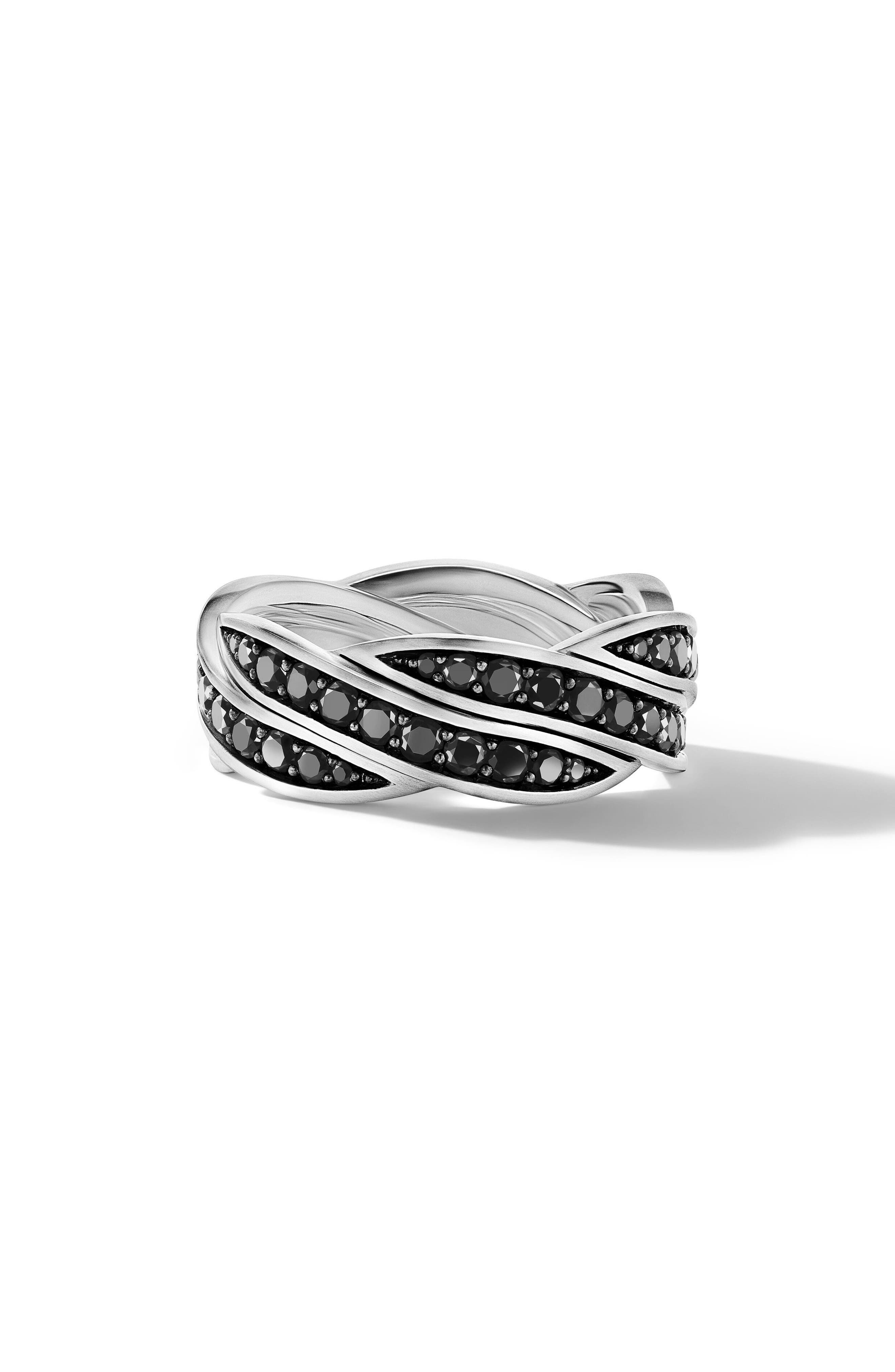 David Yurman Helios™ Band Ring in Sterling Silver with Pavé Black ...