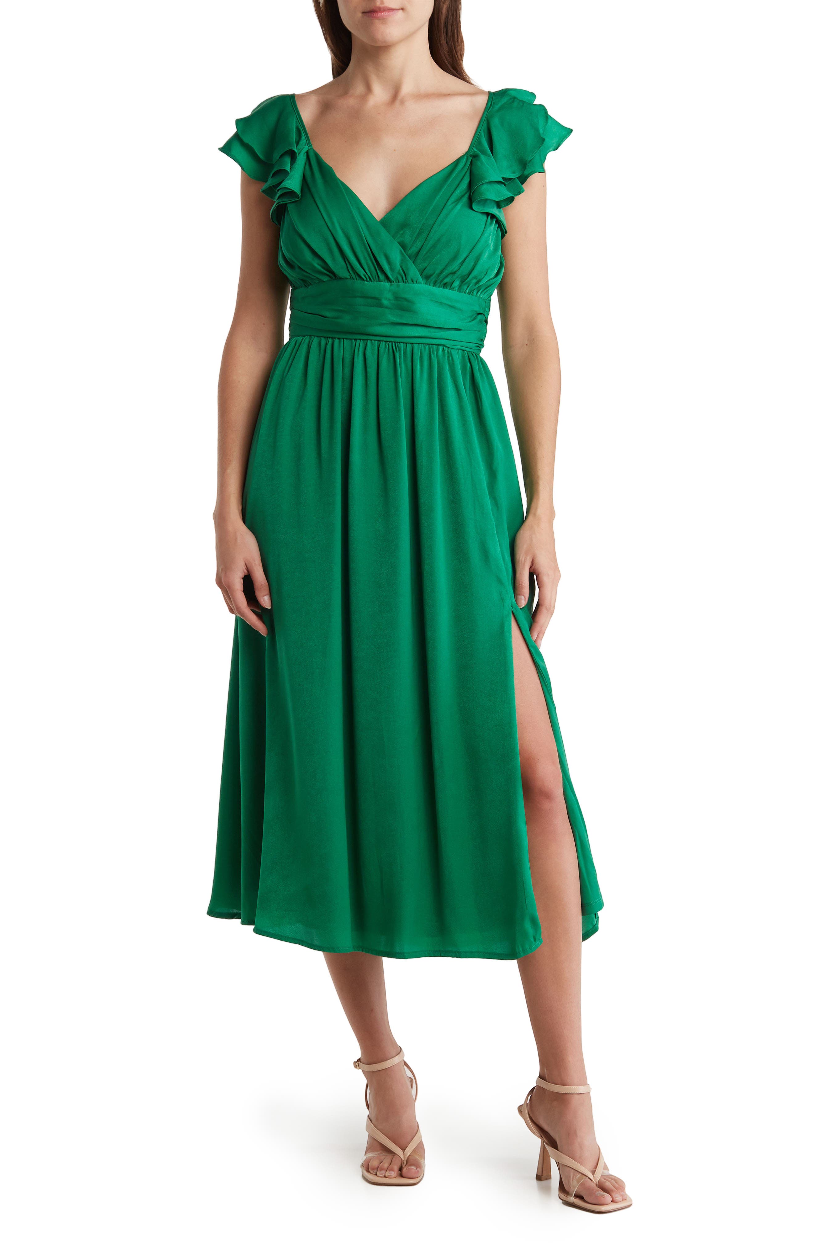 Lulus Regal Ruffles Satin Midi Dress | Nordstromrack
