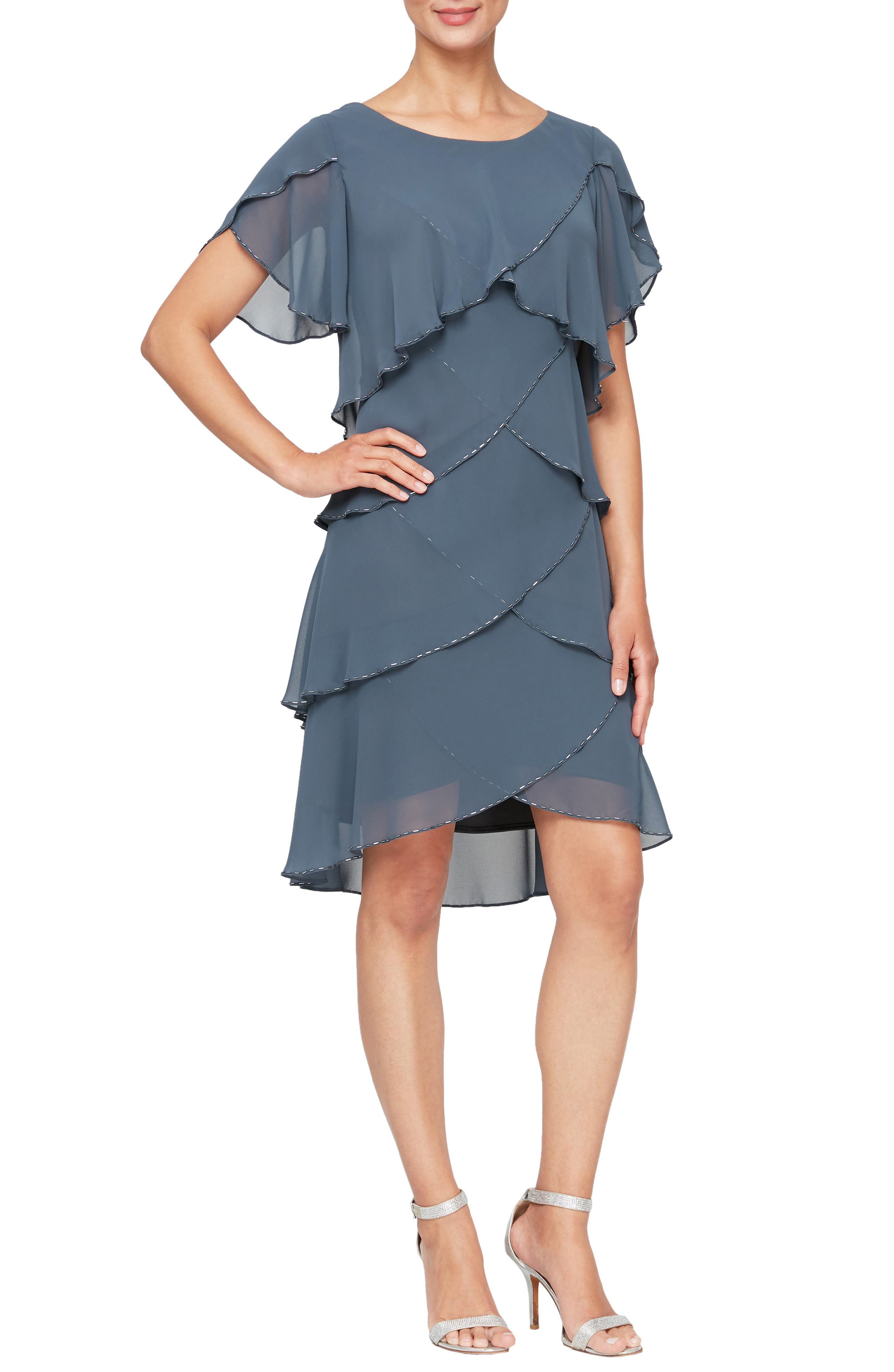 SL FASHIONS Beaded Tiered Chiffon Sheath Dress | Nordstrom