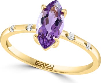 EFFY 14K Yellow Gold Amethyst & Diamond Ring | Nordstromrack