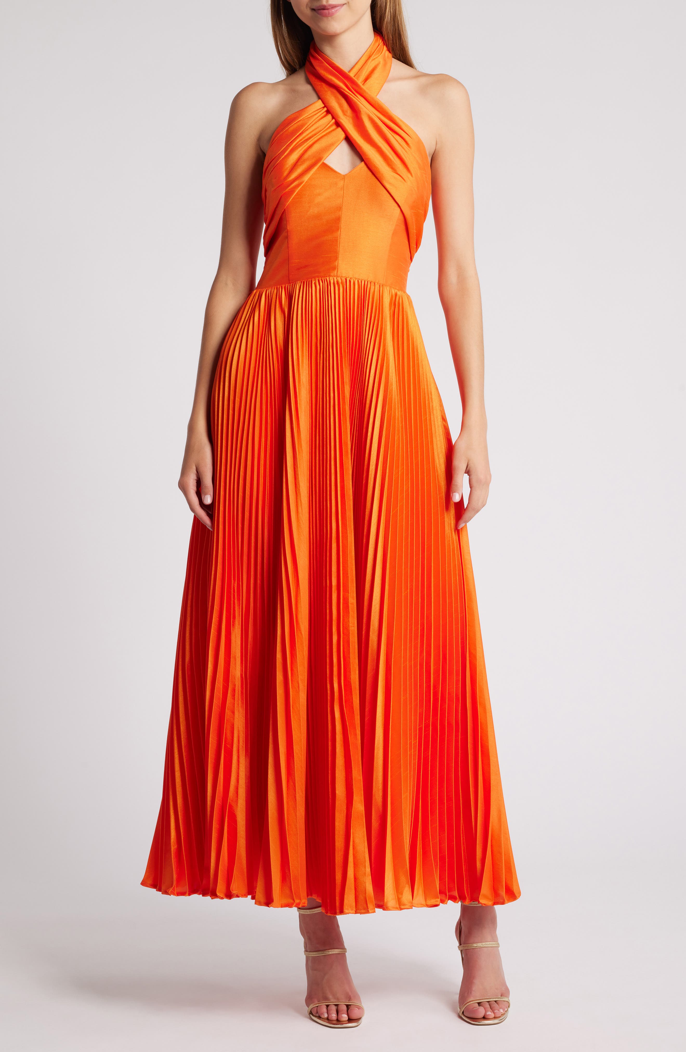 Hutch Pleated Crossover Halter Gown | Nordstrom