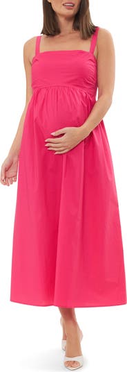 Ripe Maternity Tamara Tie Back Poplin Midi Maternity Sundress | Nordstrom