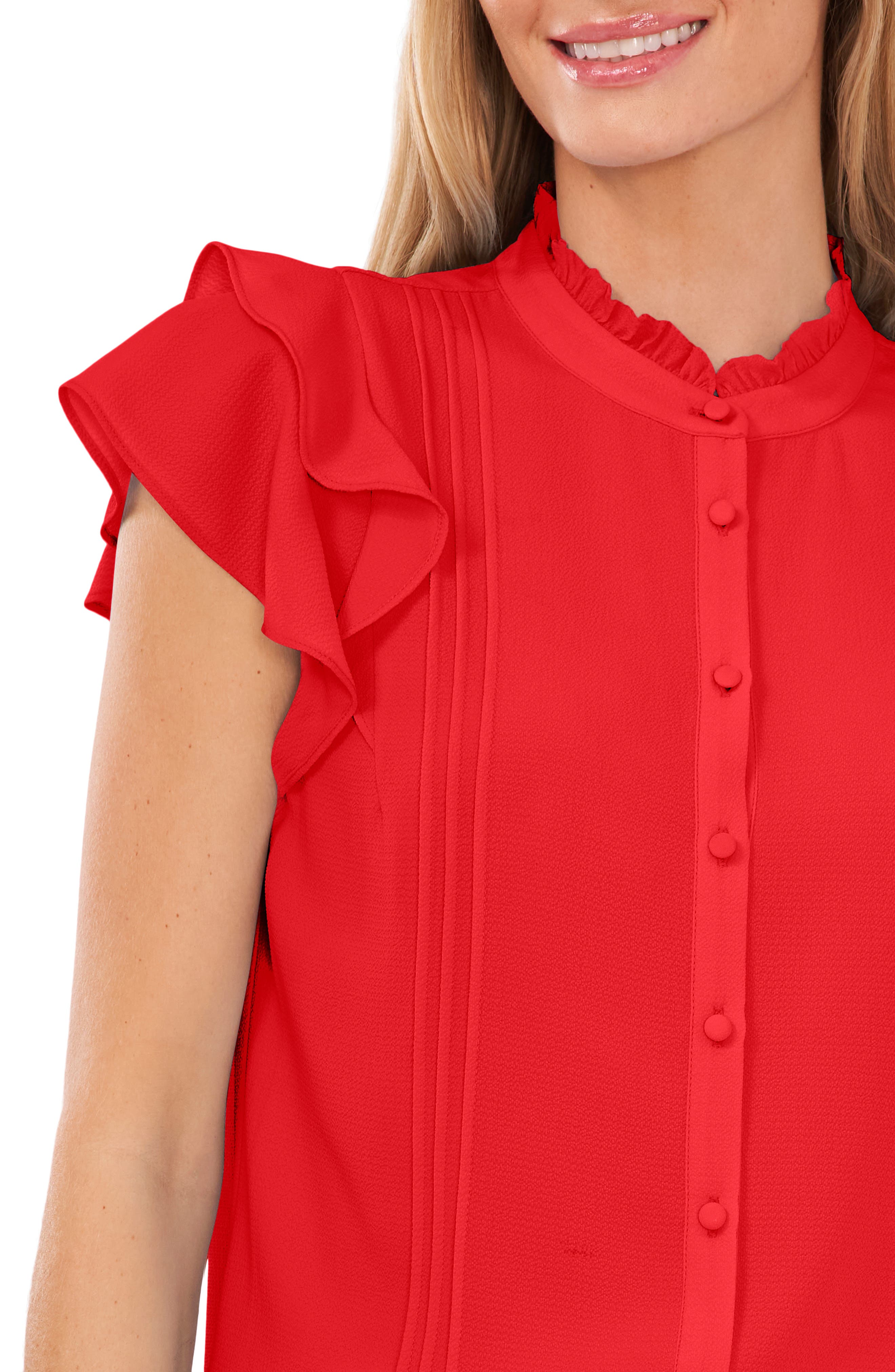 CeCe Pintuck Ruffle Short Sleeve Blouse | Nordstrom