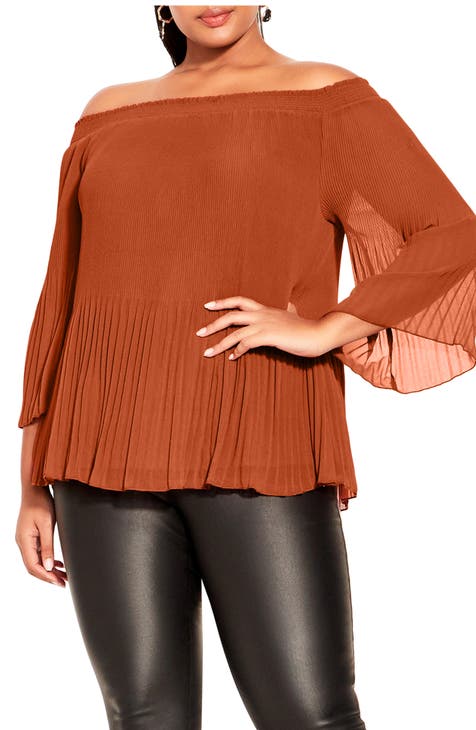 Pleated Off the Shoulder Blouse (Plus Size)