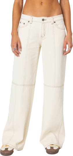 EDIKTED Contrast Stitch Wide Leg Jeans | Nordstrom