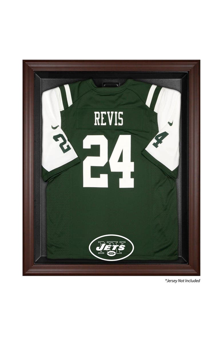 FANATICS AUTHENTIC New York Jets Throwback Logo 1998 - 2018 Brown Framed Logo Jersey Display ...