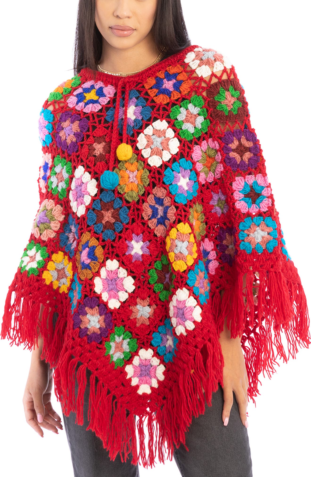 SAACHI Crochet Knit Triangle Poncho | Nordstromrack