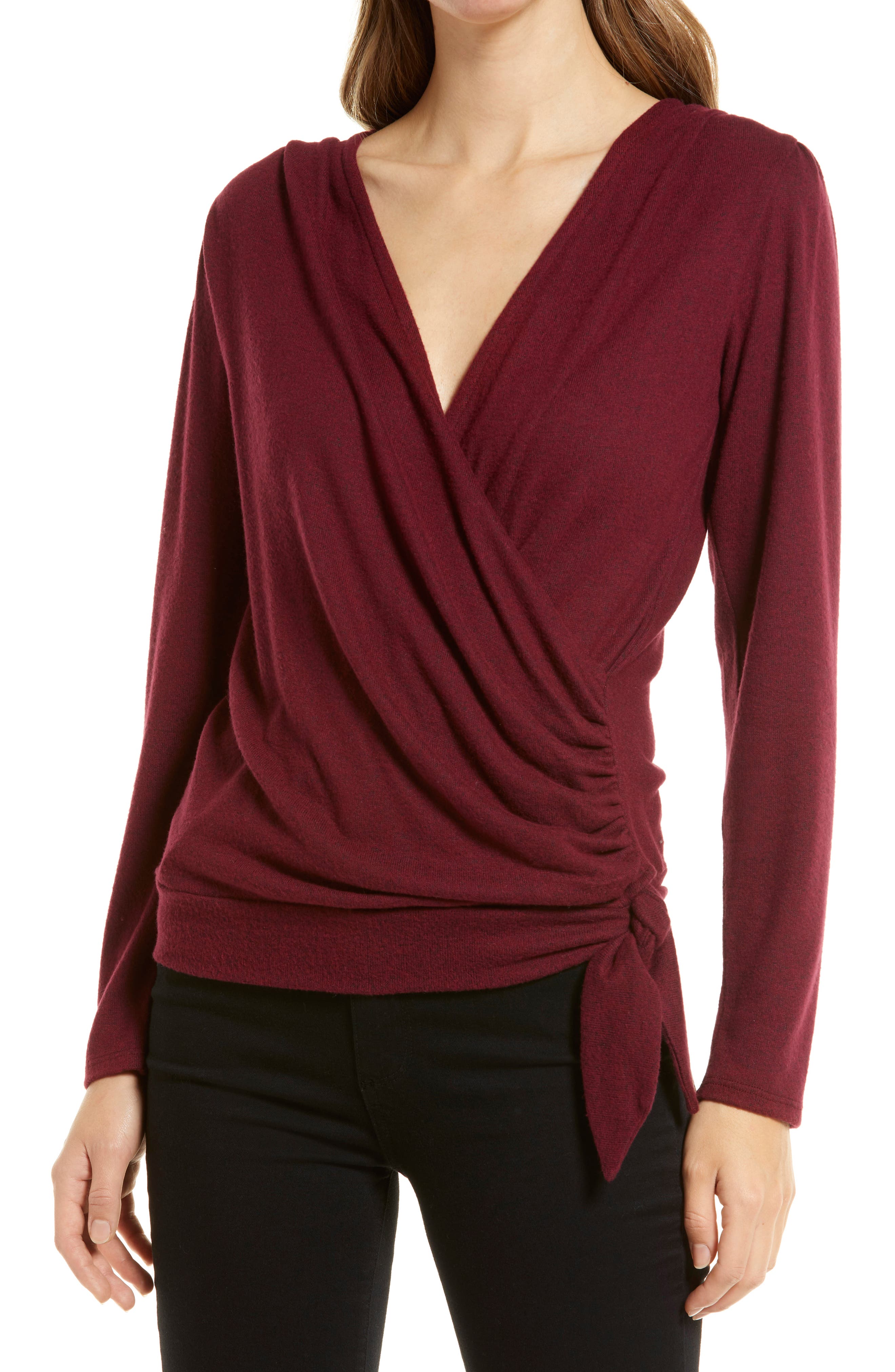 Loveappella Long Sleeve Faux Wrap Top | Nordstrom