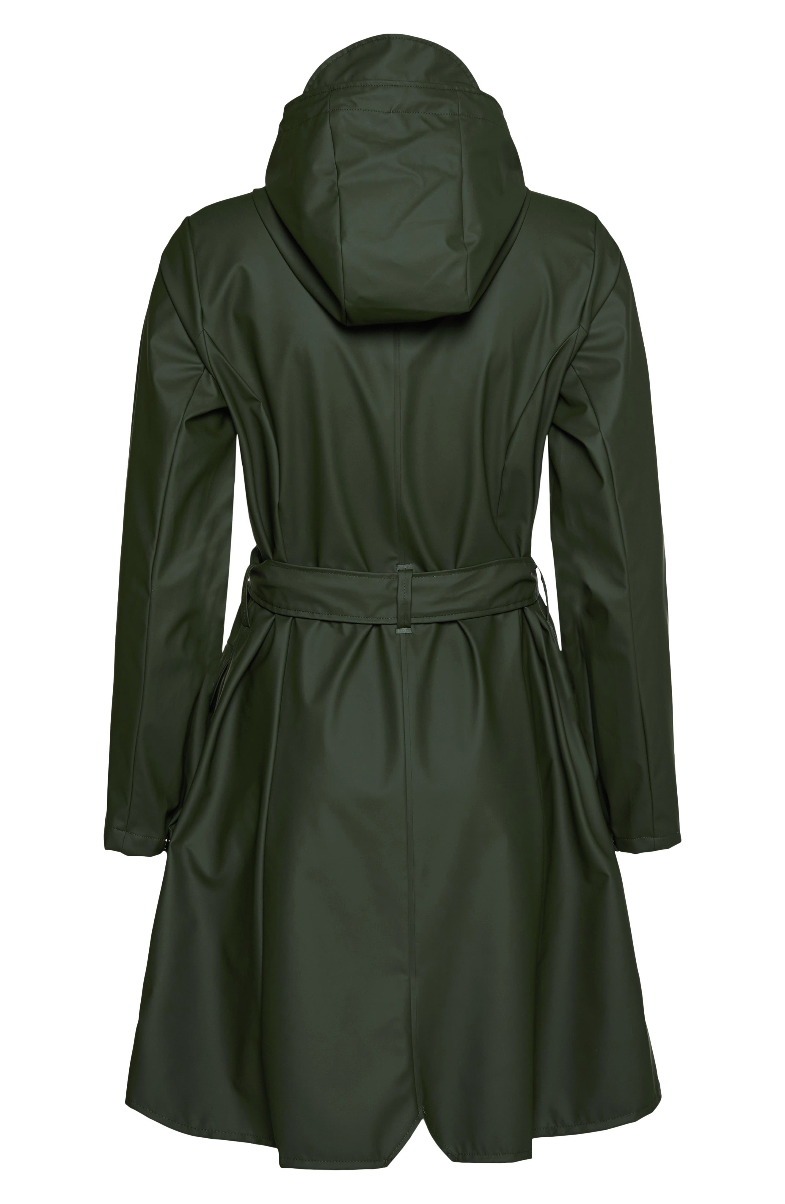 Rains Curve Belted Trench Coat with Drawstring Hood | Smart Closet
