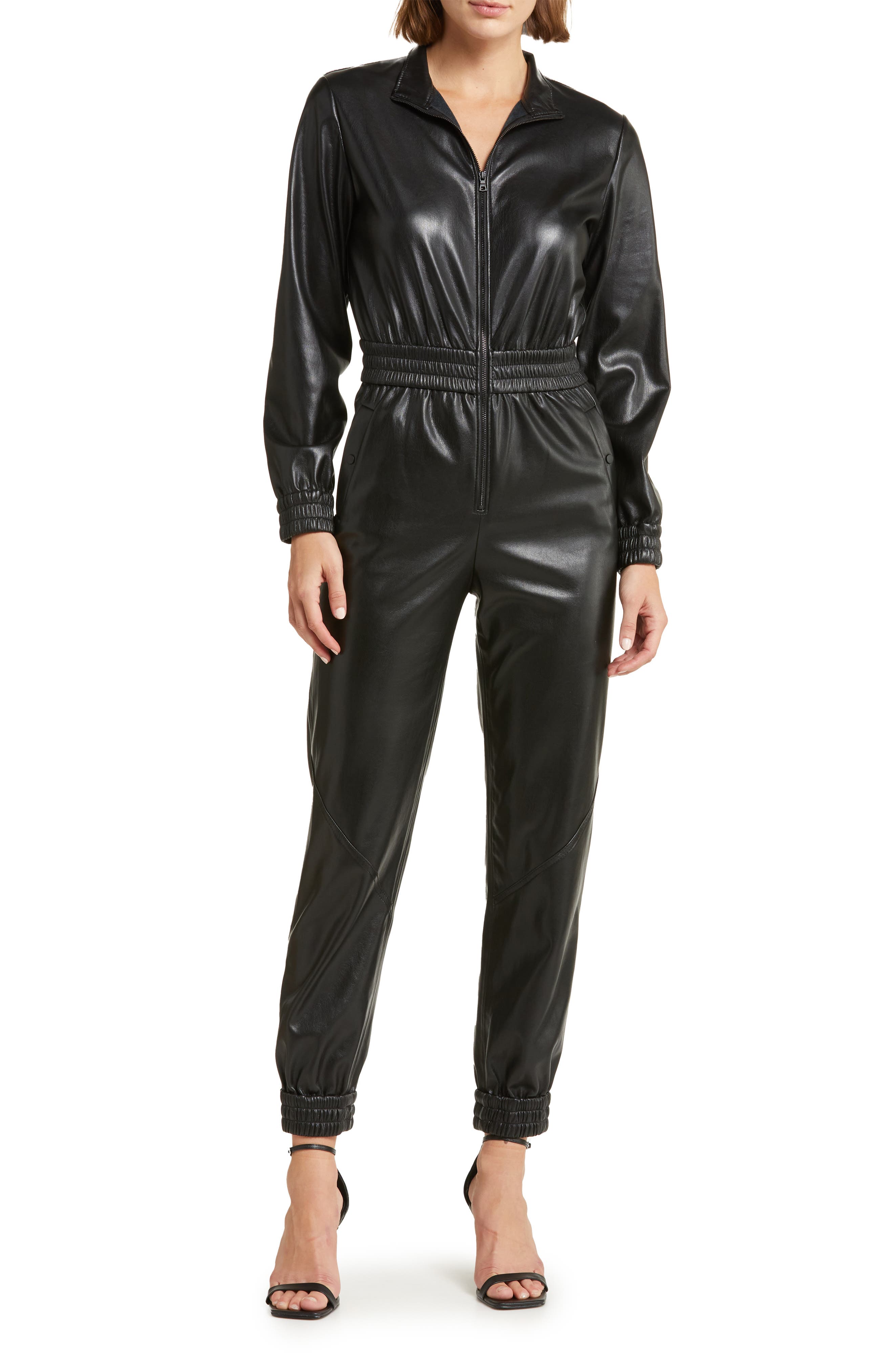 Alice + Olivia Levi Long Sleeve Faux Leather Jumpsuit | Nordstromrack