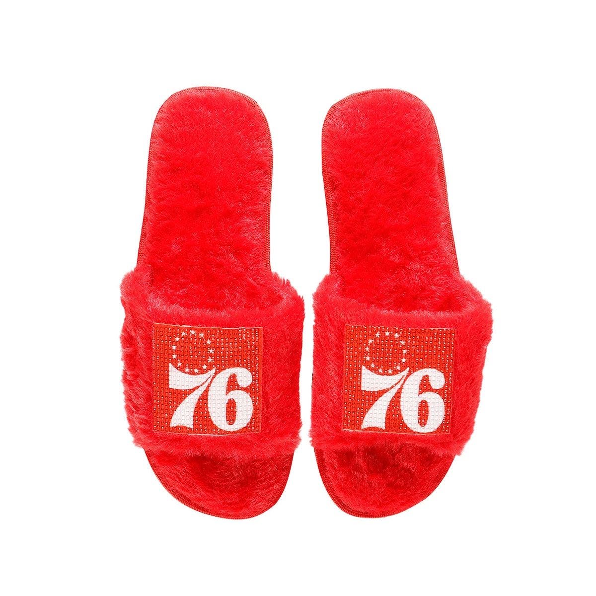 FOCO Women's FOCO Red Philadelphia 76ers Rhinestone Fuzzy Slippers ...