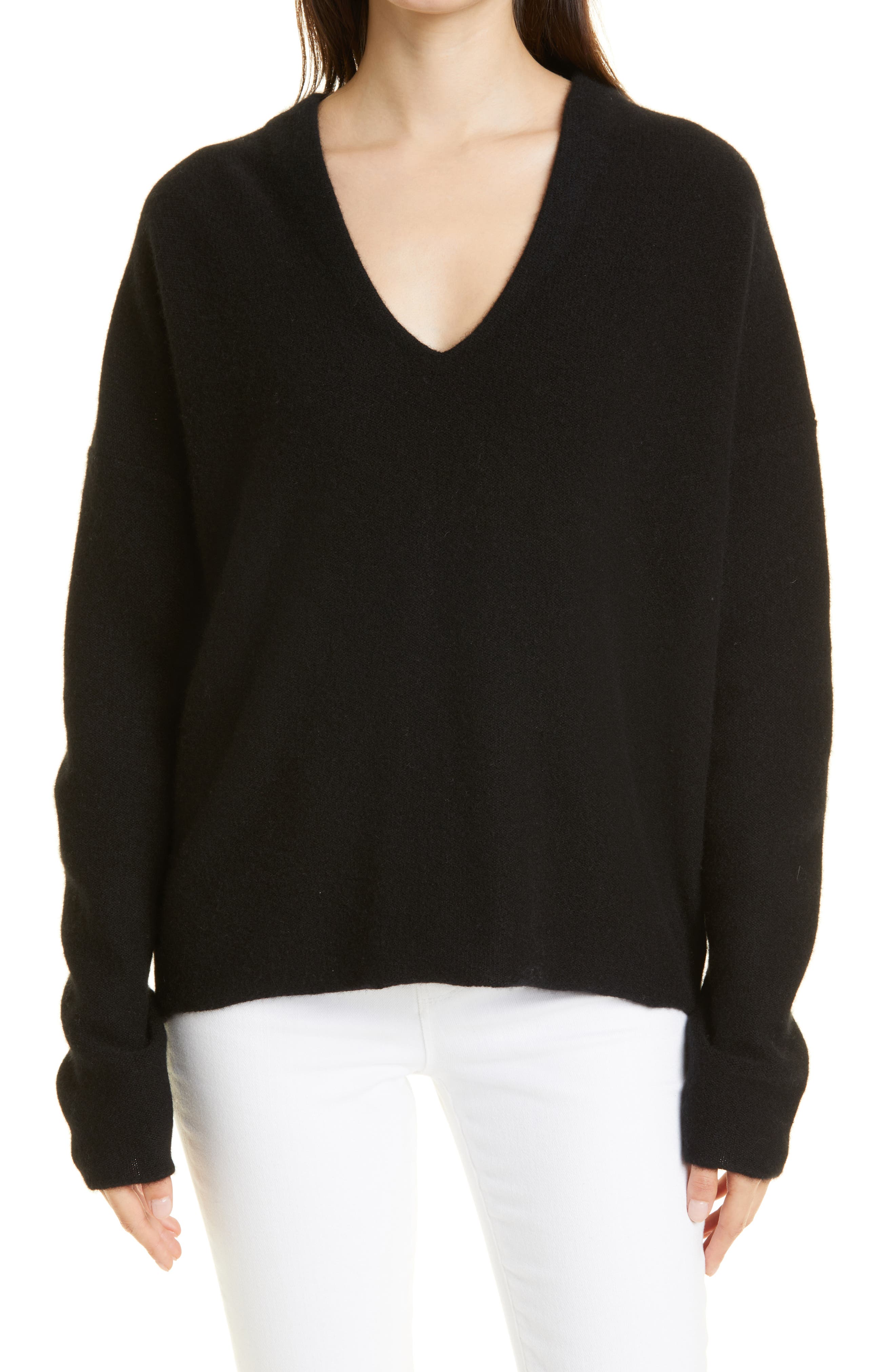 UPC 190820964177 - Vince Relaxed V-Neck Cashmere Pullover in Black at ...