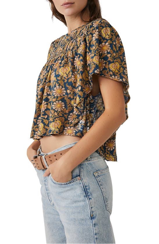 Free People Printed Ruffle Sleeve Crop Topo In Black | ModeSens