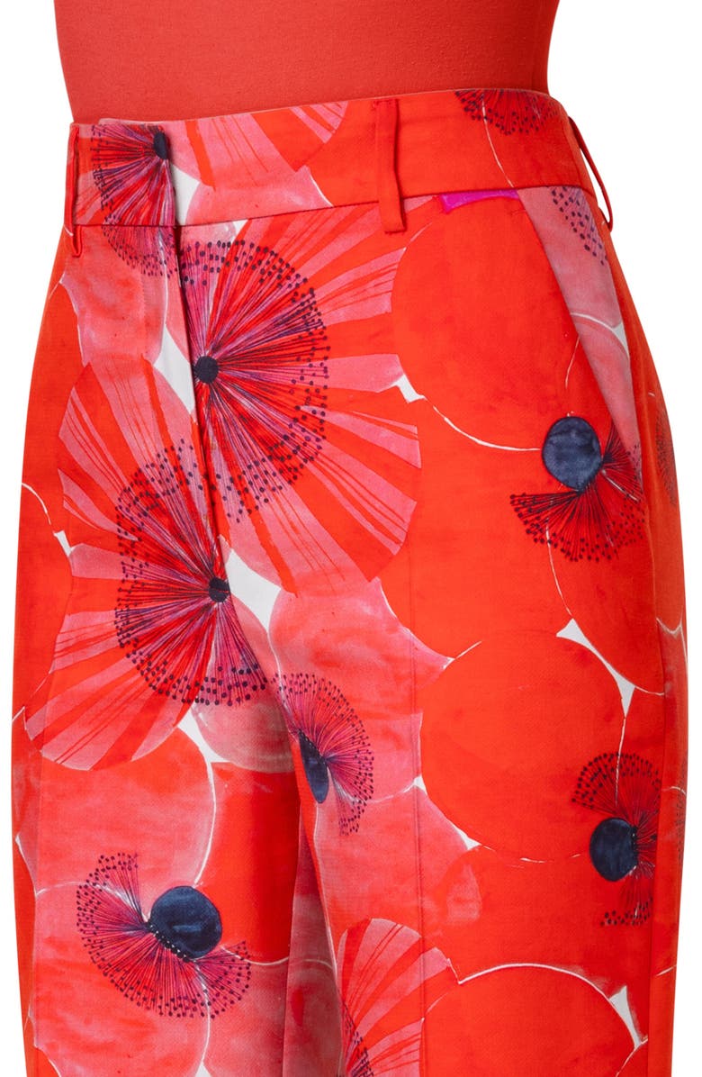 Akris Florine Poppy Print Cotton & Silk Blend Wide Leg Pants | Nordstrom
