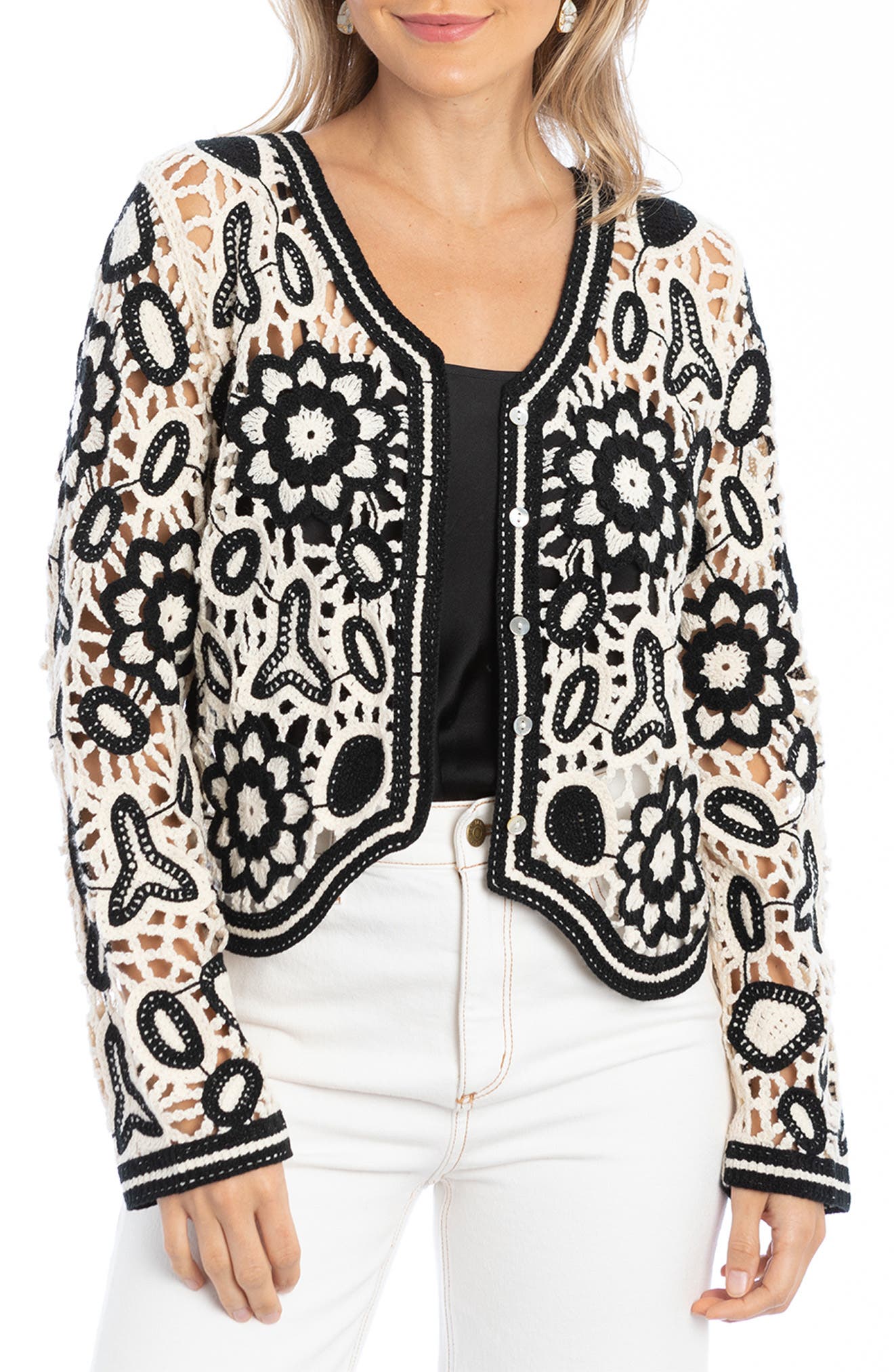 SAACHI Floral Crocheted Bolero Cardigan | Nordstromrack