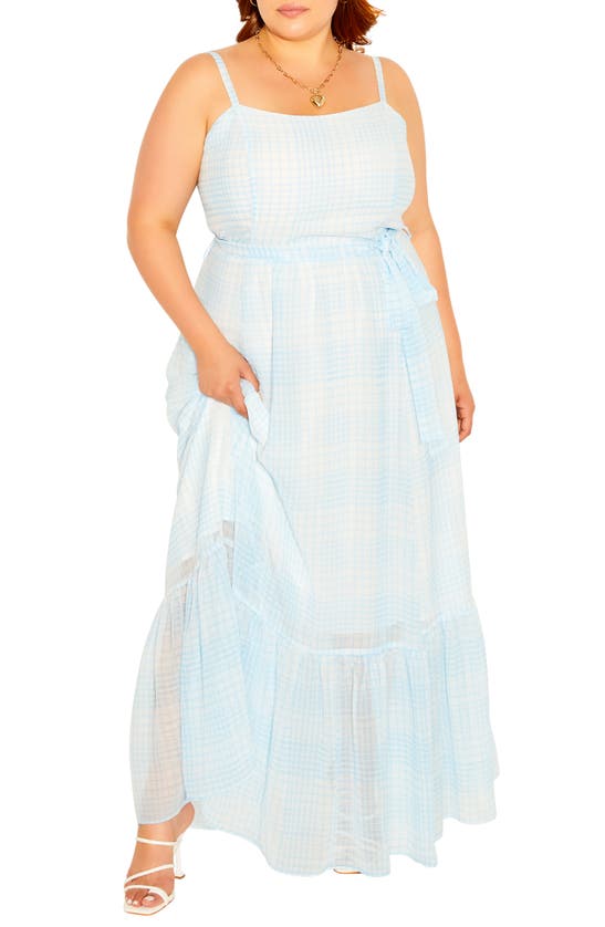 City Chic Subtle Check Sundress In Sky Check | ModeSens