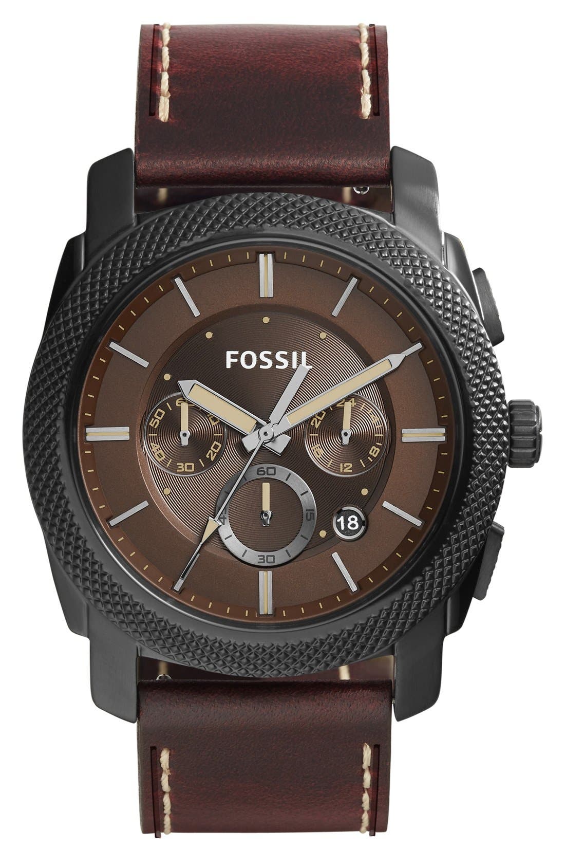 Fossil 'Machine' Chronograph Leather Strap Watch, 46mm | Nordstrom