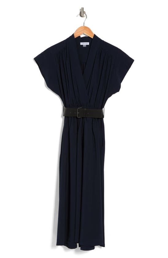 Calvin Klein Commuter Short Sleeve Belted Midi Dress In Twilight Modesens