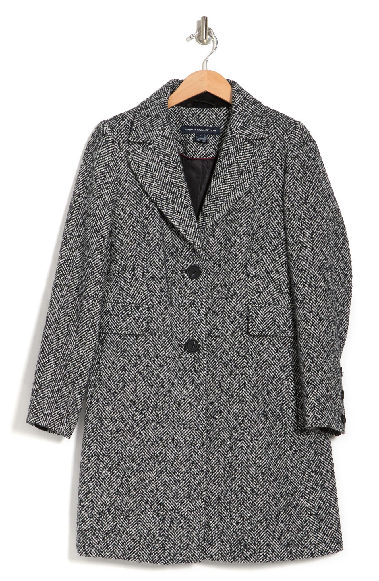 French Connection Novelty Notch Collar Reefer Coat In Black White ...