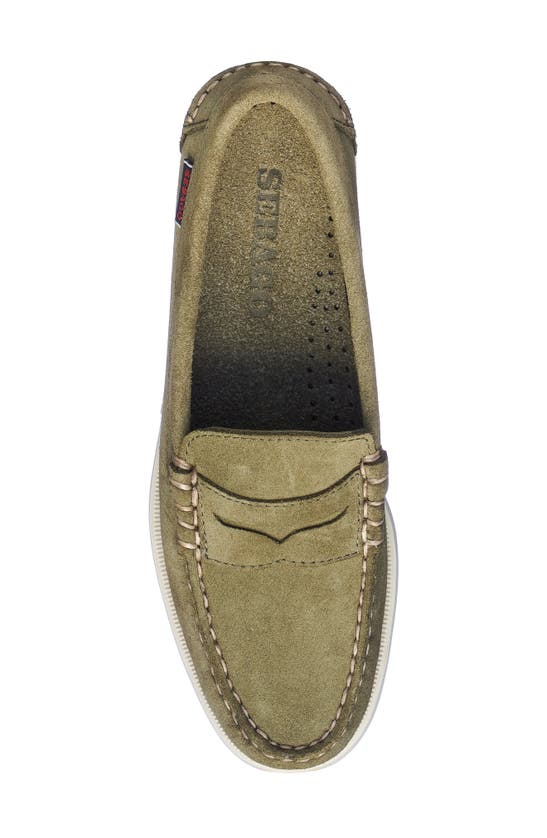 Sebago Dan Boat Roughout Penny Loafer In Green Military - Brown Oliva ...