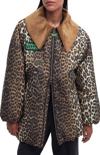 BARBOUR X GANNI Leopard Print Waxed Cotton Bomber Jacket | Nordstrom