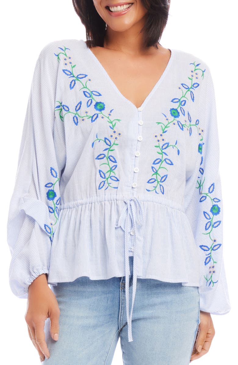 Karen Kane Floral Embroidered Stripe Top | Nordstrom