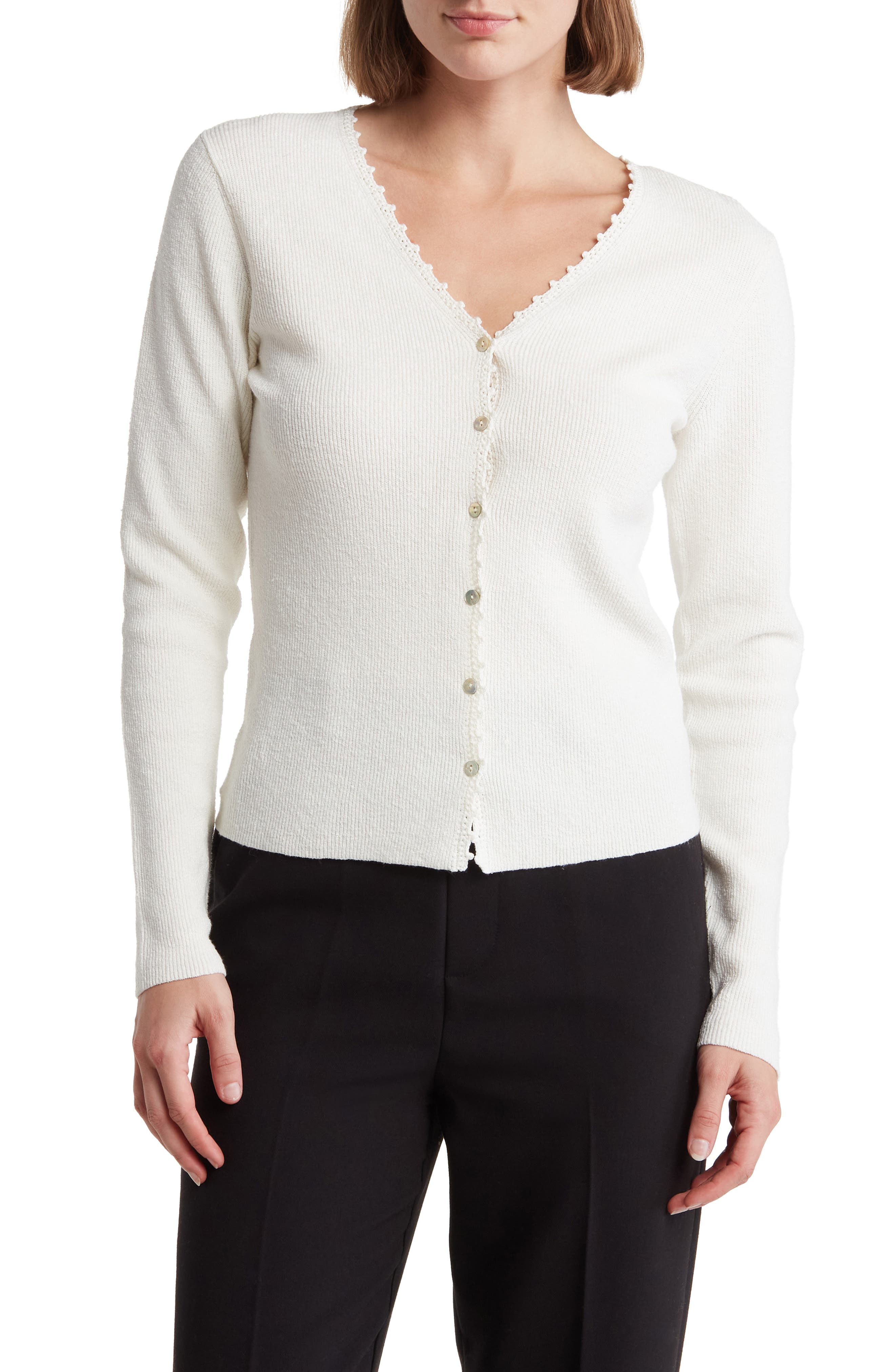 Vince Crochet Trim Linen Blend Cardigan | Nordstromrack