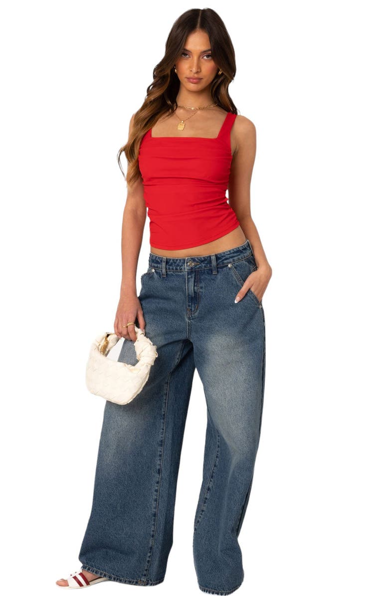 EDIKTED Rio Ruched Square Neck Tank Top | Nordstrom