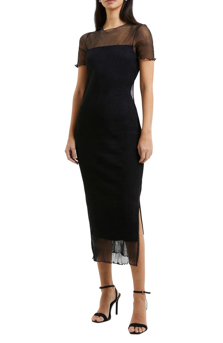 French Connection Saskia Sheer Yoke Midi Dress | Nordstrom