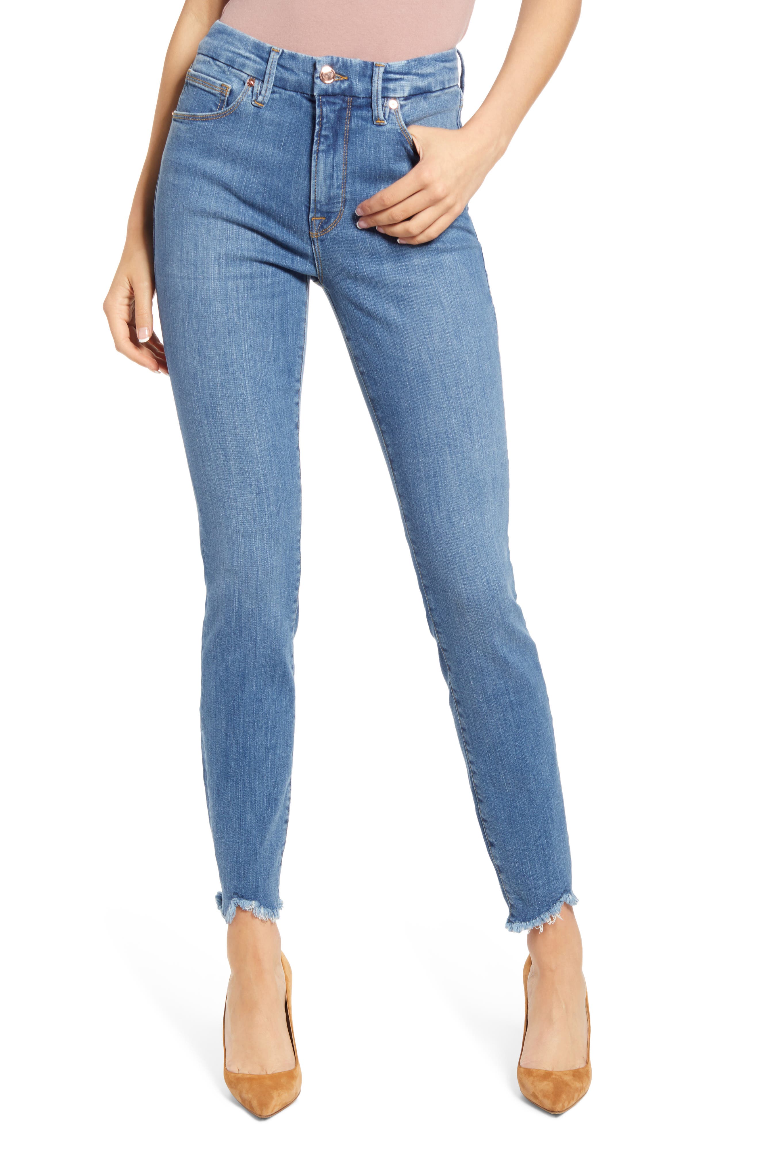 Good American Good Legs High Waist Jagged Fray Hem Skinny Jeans | Nordstrom