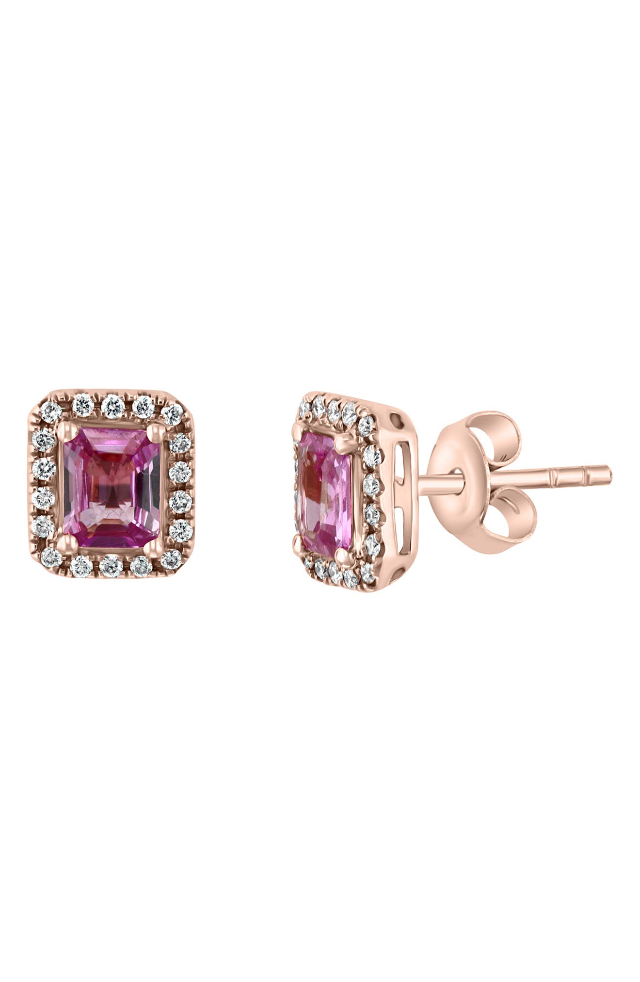 EFFY 14K Rose Gold Pink Sapphire & Diamond Halo Stud Earrings - 0.14ct ...