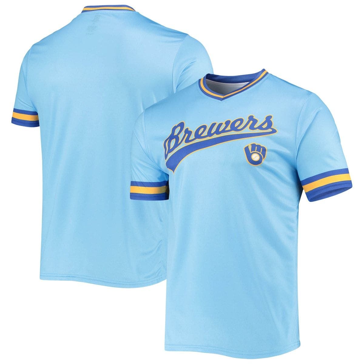 STITCHES Men's Stitches Powder Blue/Royal Milwaukee Brewers Cooperstown ...