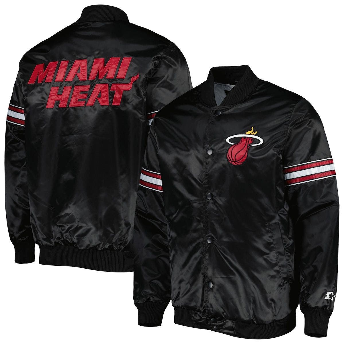 STARTER Men's Starter Black Miami Heat Pick & Roll Satin Full-Snap ...