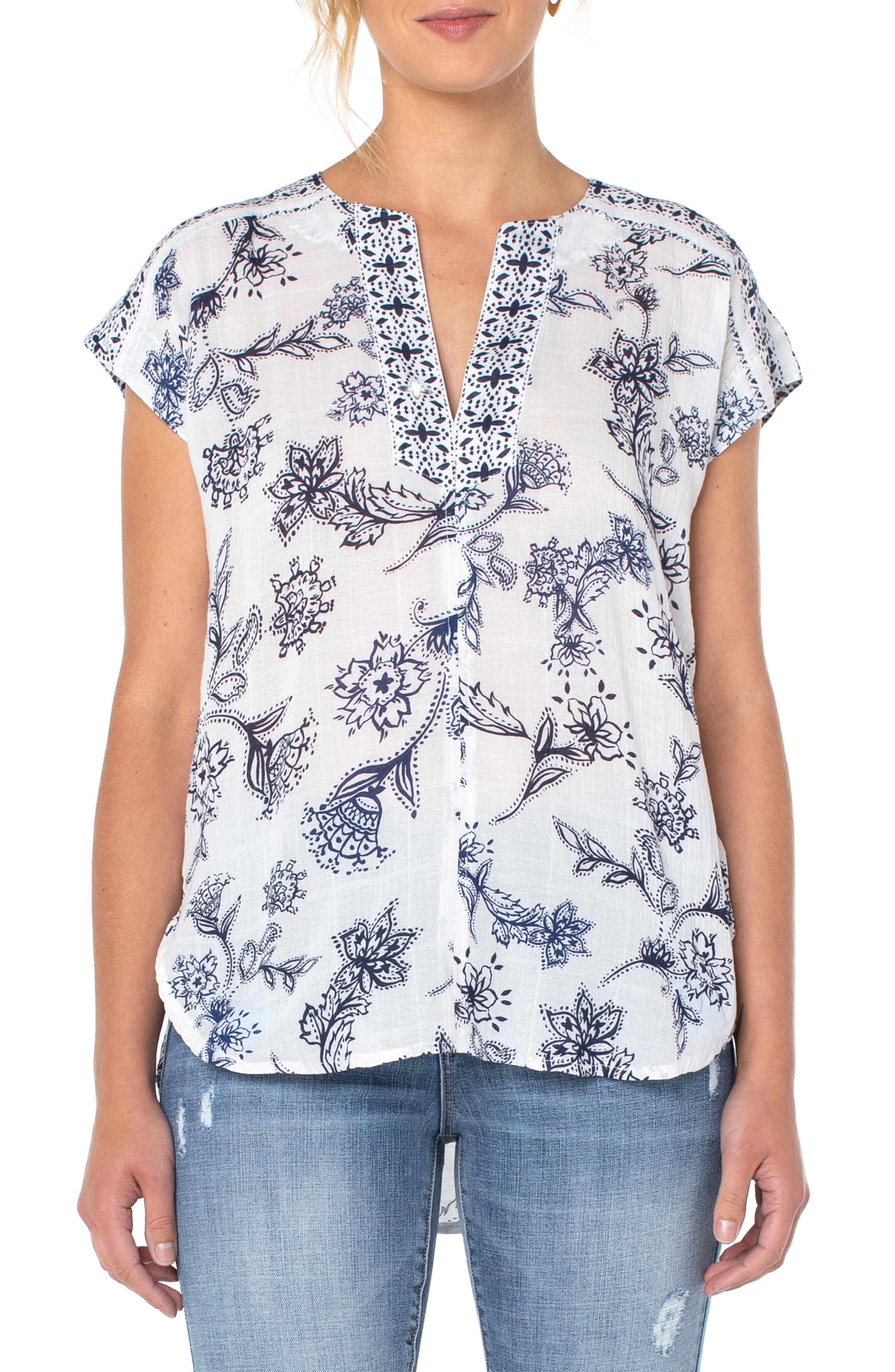 Liverpool Los Angeles Floral Stretch Cotton Top | Nordstrom