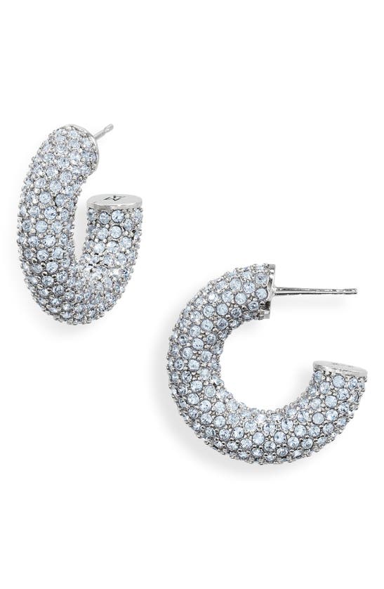 Amina Muaddi Mini Cameron Hoop Earrings In Light Sapphire Crystals ...