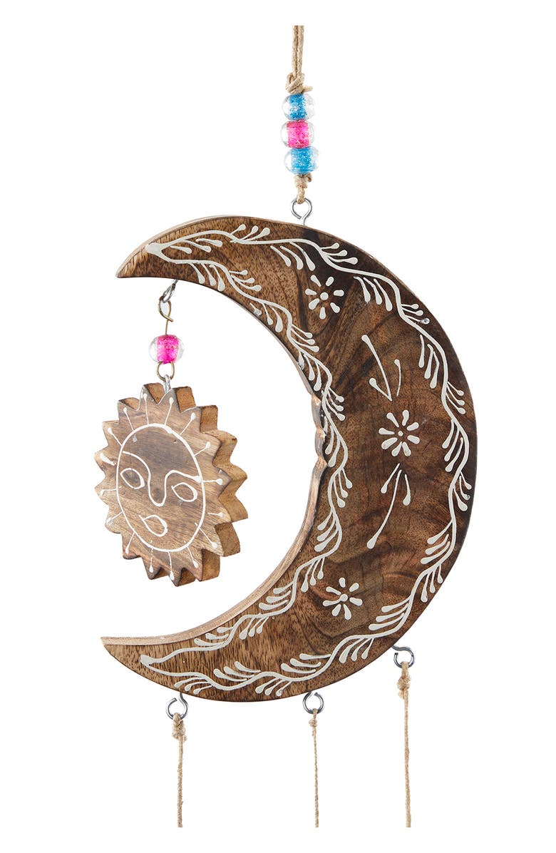 GINGER BIRCH STUDIO Goldtone Mango Wood Moon & Sun Windchime with Glass ...