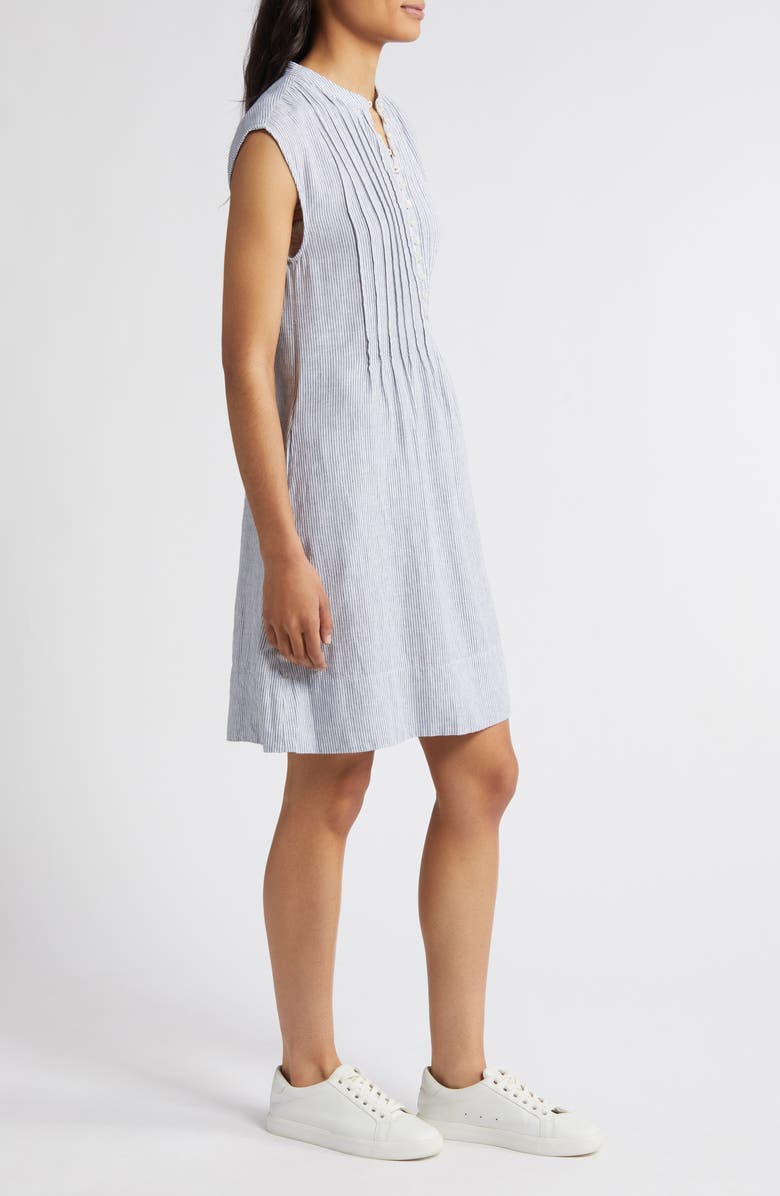 Caslon® Stripe Pintuck Detail Linen Blend Dress | Nordstrom