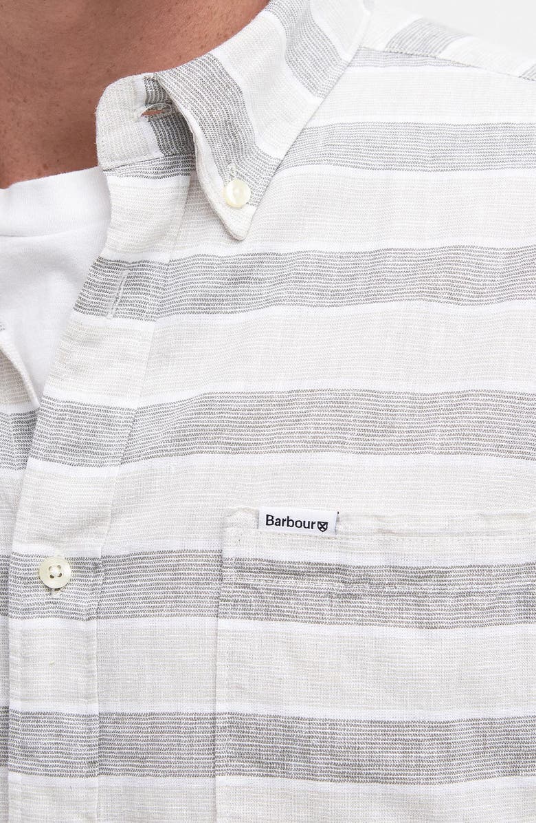 Barbour Somerby Tailored Fit Stripe Short Sleeve Linen & Cotton Button ...