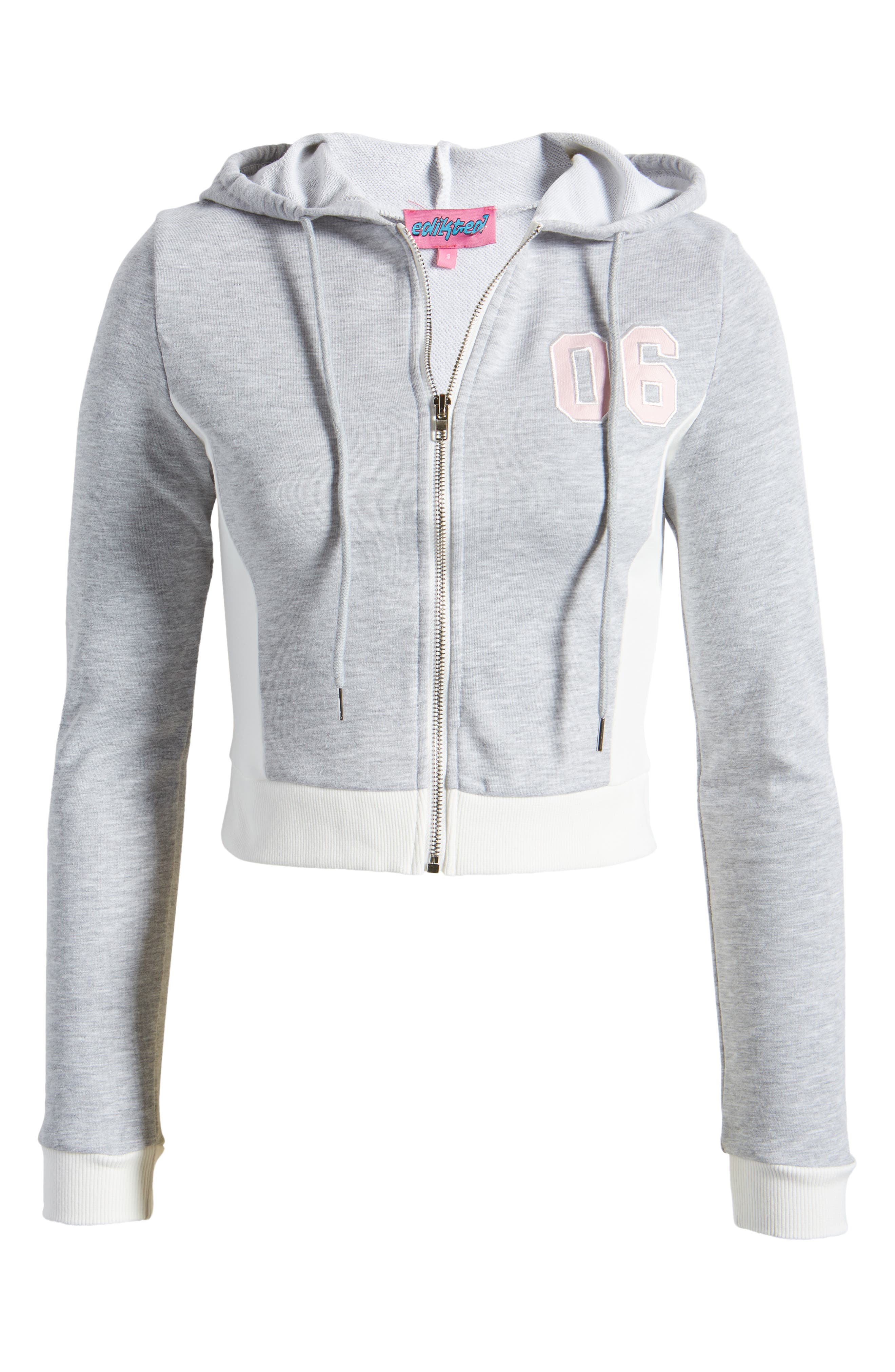 EDIKTED Pat Appliqué Zip Front Crop Hoodie | Nordstrom
