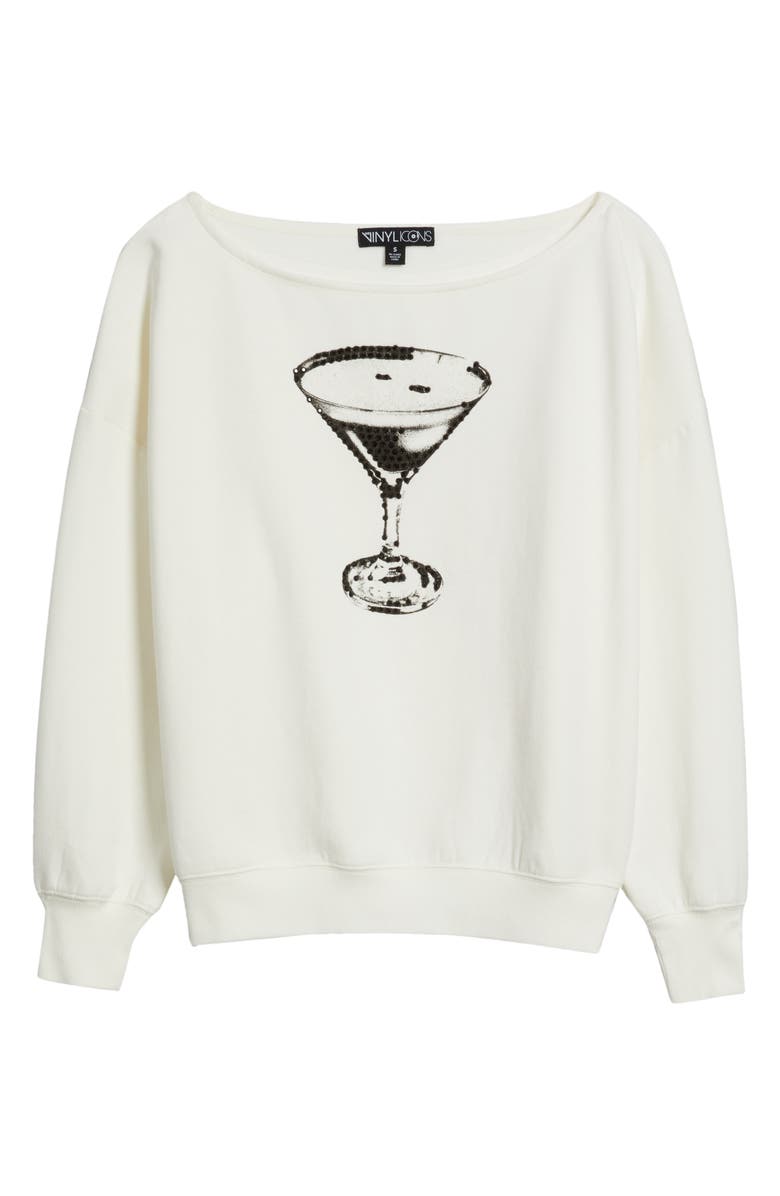 Vinyl Icons Martini Embellished Off the Shoulder Graphic Fleece ...